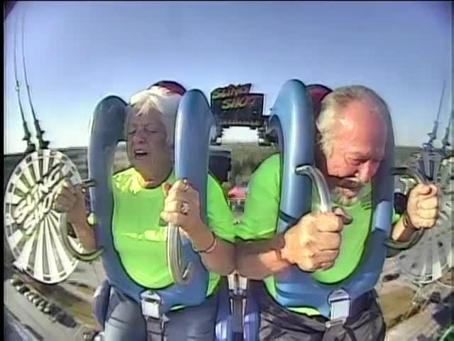 Senior Citizen Couple Rides Slingshot - Poke My Heart