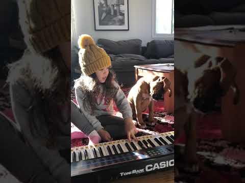 Boxer Puppy Sings Along With Girl Playing Keyboard - Poke My Heart